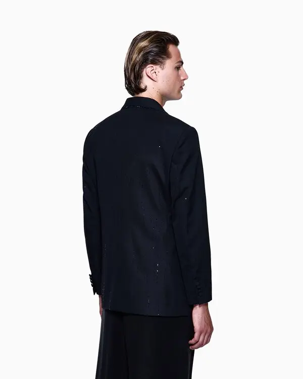Giorgio Armani Soho Line Single-breasted Tuxedo Jacket In Virgin Wool With Sequins - Black