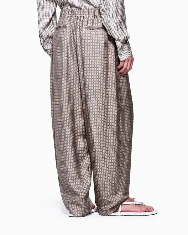 Giorgio Armani Printed Viscose Flat-front Trousers - Beige