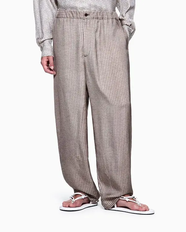 Giorgio Armani Printed Viscose Flat-front Trousers - Beige