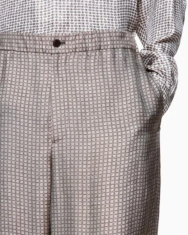 Giorgio Armani Printed Viscose Flat-front Trousers - Beige