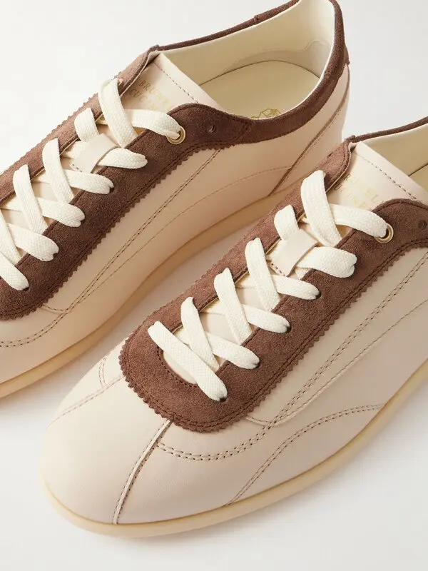 Brunello Cucinelli Suede-trimmed Leather Sneakers - Neutrals