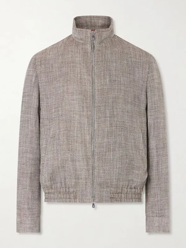 Brunello Cucinelli Herringbone Bomber Jacket - Brown