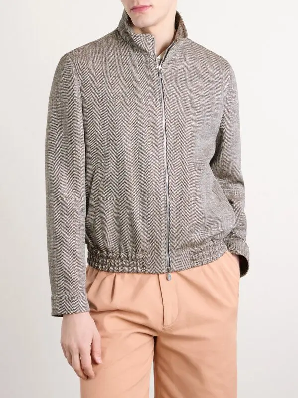 Brunello Cucinelli Herringbone Bomber Jacket - Brown