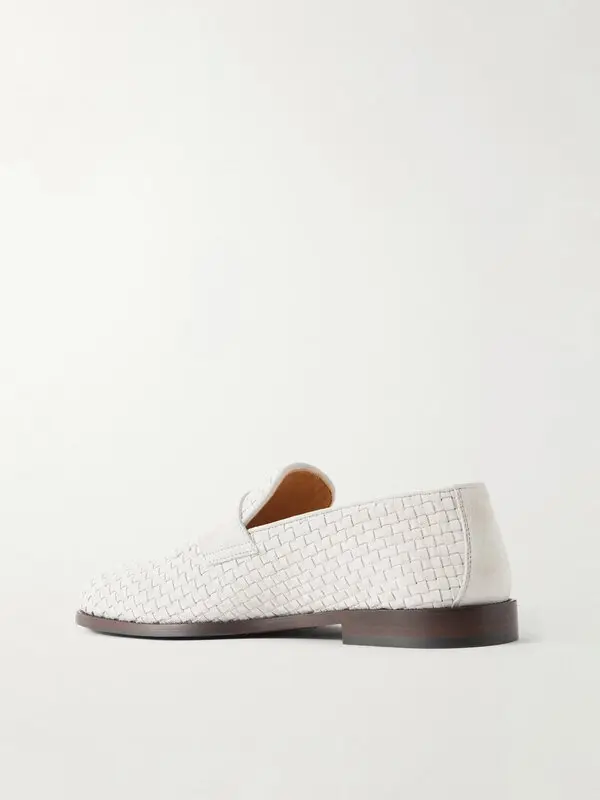 Brunello Cucinelli Woven Suede Penny Loafers - Gray