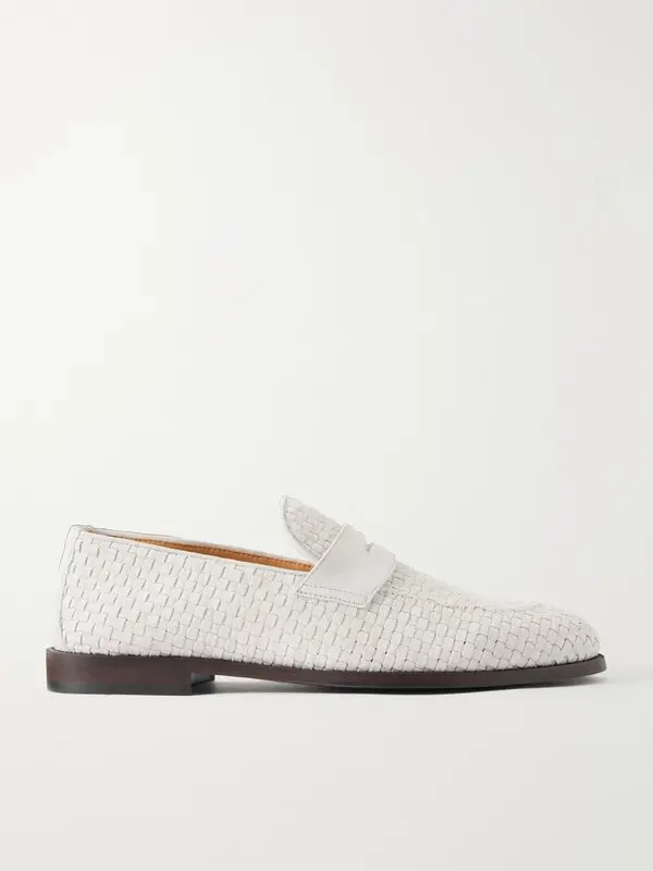 Brunello Cucinelli Woven Suede Penny Loafers