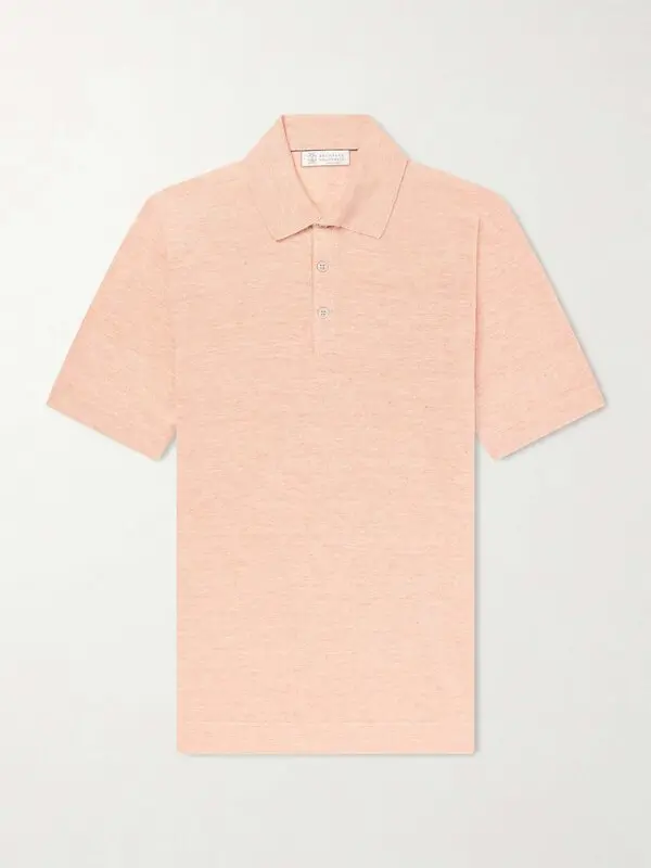 Brunello Cucinelli Linen And Cotton-blend Polo Shirt - Orange