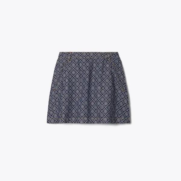 Tory Burch T Monogram Denim Mini Skirt - T-monogram Stone Wash