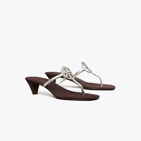 Tory Burch Miller Capri Kitten Heel - Silver/cocoa