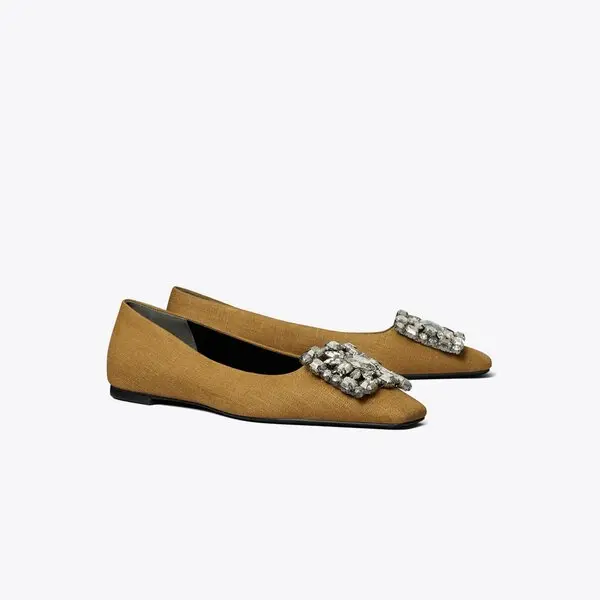 Tory Burch Georgia Crystal Ballerinas - Golden Ochre
