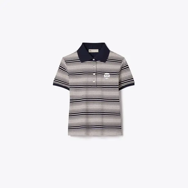 Tory Burch Striped Cotton Polo - Medium Navy Stripe