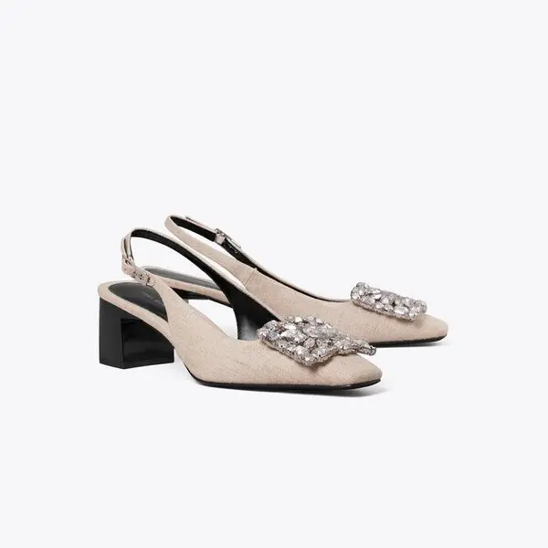 Tory Burch Georgia Crystal Slingback - Desert Taupe