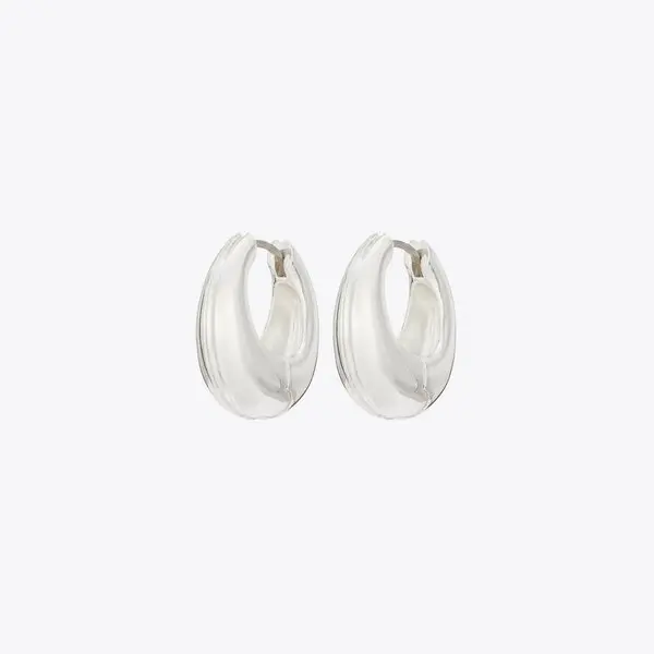 Tory Burch Small Pierced Hoop Earrings - Light Silver