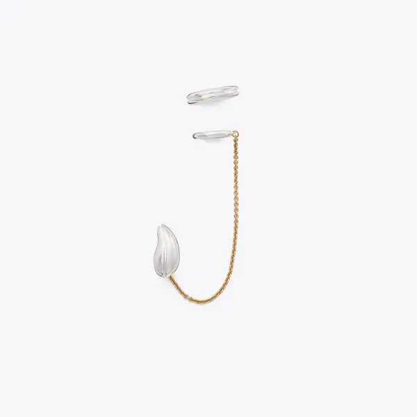 Tory Burch Pierced Chain Ear Cuff - Light Brass/light Silver