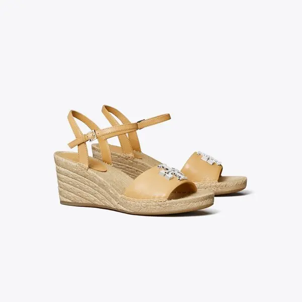 Tory Burch Eleanor Wedge Espadrille - Honeycomb Tan/silver