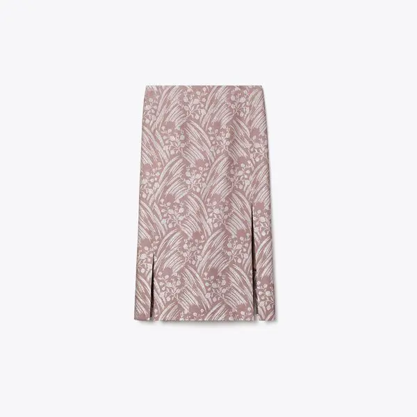 Tory Burch Silk Jacquard Straight Skirt - Mauve Wispy Flower