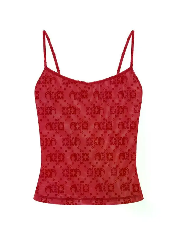 MARINE SERRE Moonogram Mesh Straps Top - Red