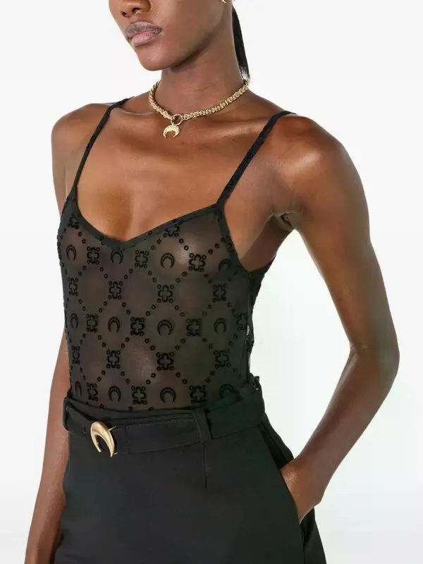 MARINE SERRE Moonogram Mesh Strappy Top - Black