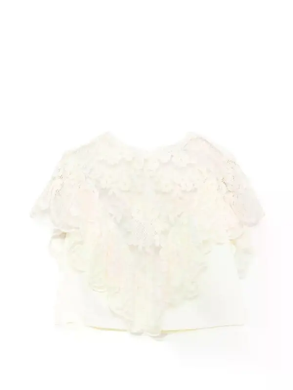 Sandro Floral Guipure Lace Crop Top With Ruffled Sleeves - Neutrals
