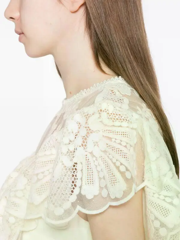 Sandro Floral Guipure Lace Crop Top With Ruffled Sleeves