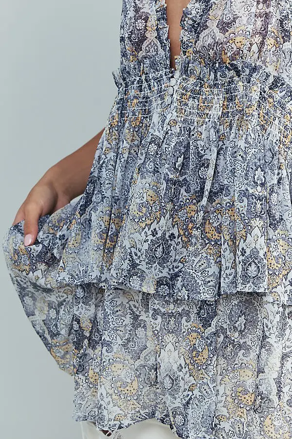 Anthropologie Smocked Sleeveless V-neck Top