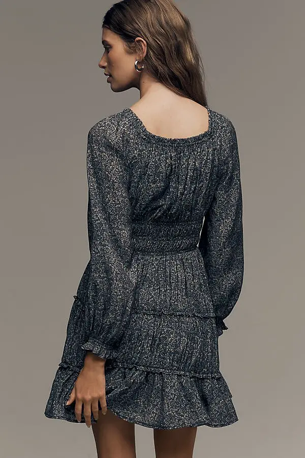 Paige Kenmare Tiered Long-sleeve Dress - Navy Multi