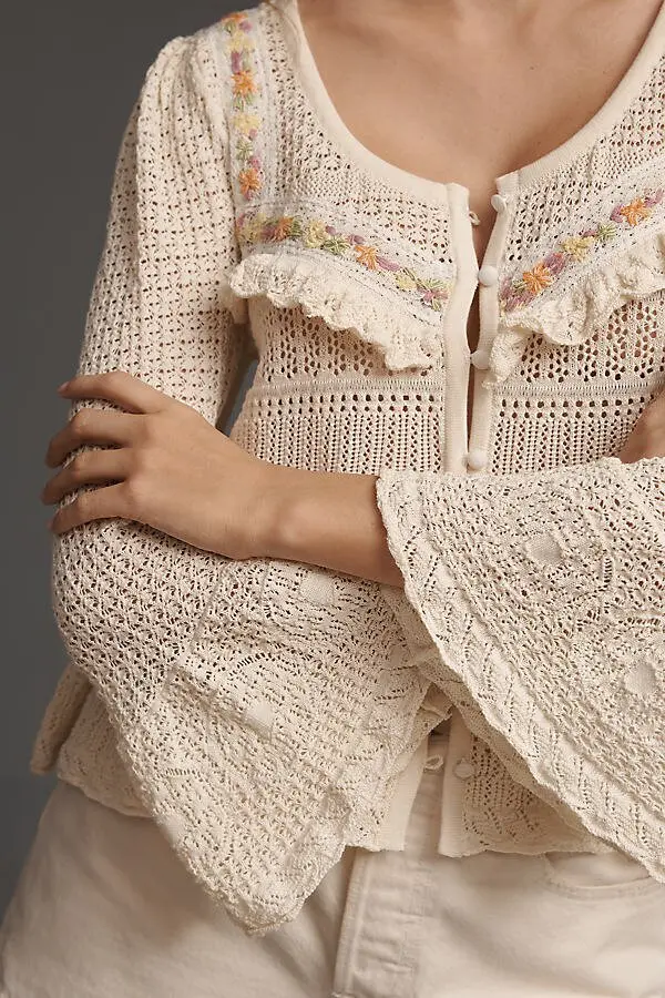 Anthropologie Cotton Bell-sleeve Sweater