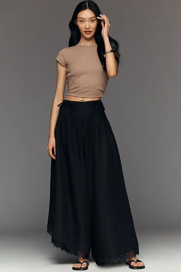 Anthropologie Linen Blend Basque Waist Pants - Black