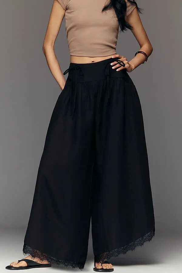 Anthropologie Linen Blend Basque Waist Pants - Black