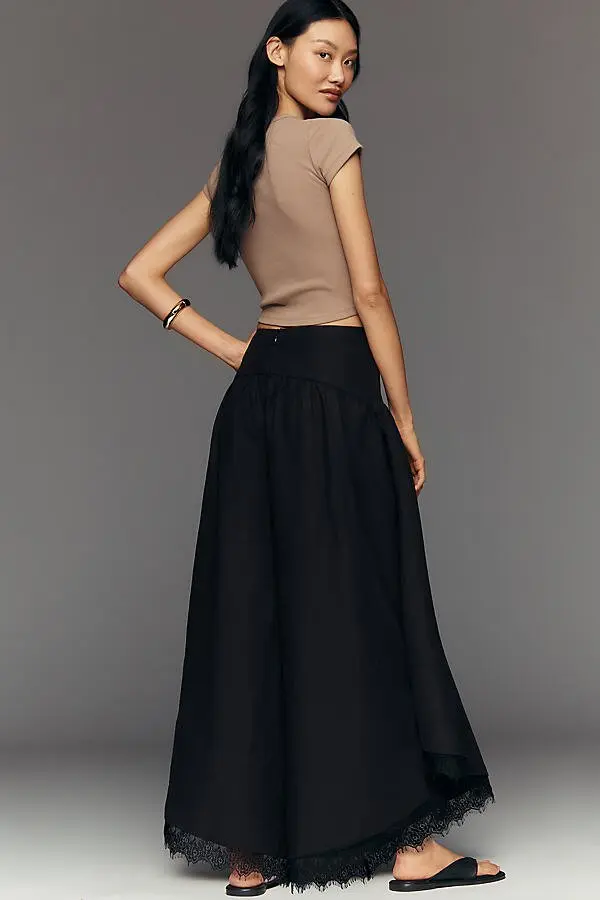 Anthropologie Linen Blend Basque Waist Pants - Black