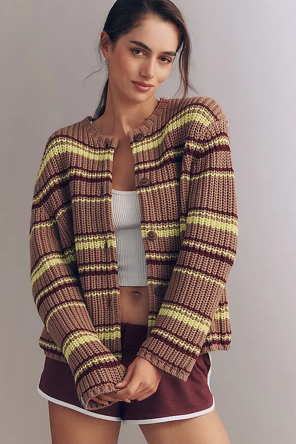 The Upside Bendetta Cardigan Sweater - Brown Stripe