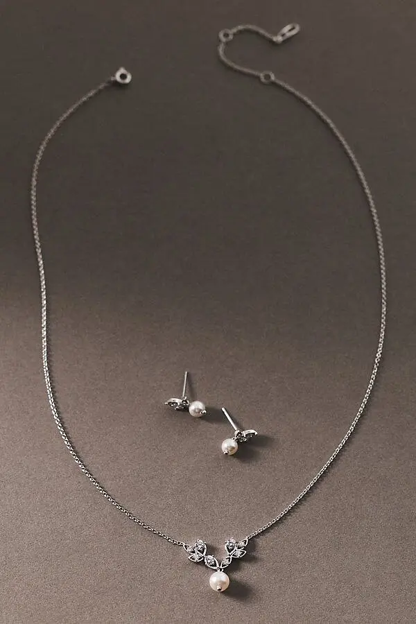 Nadri Adorn Pearl Vine Jewelry Set - Silver