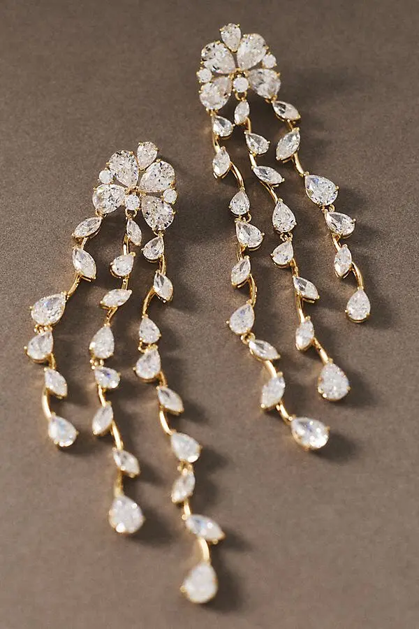 Nadri Crystal Waterfall Drop Earrgs - Gold