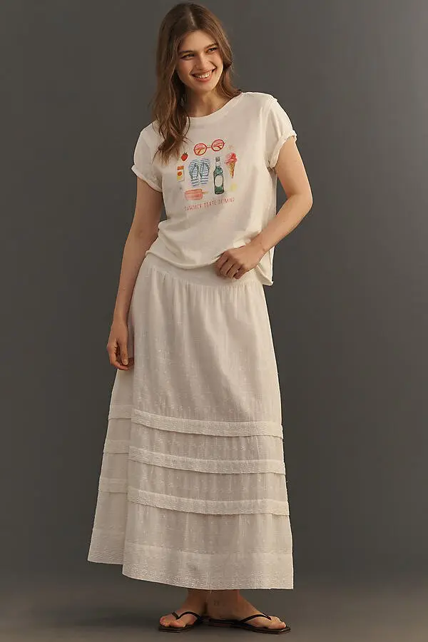Maeve Cotton Boxy Tee With Rolled Sleeves - Neutral Pattern