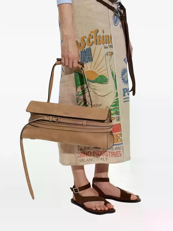Moschino Leather Tote Bag With Buckle Belt - Neutrals