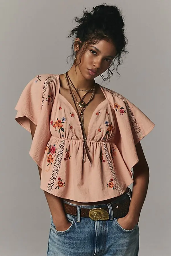Free People Make Me Yours Blouse - Peach Combo