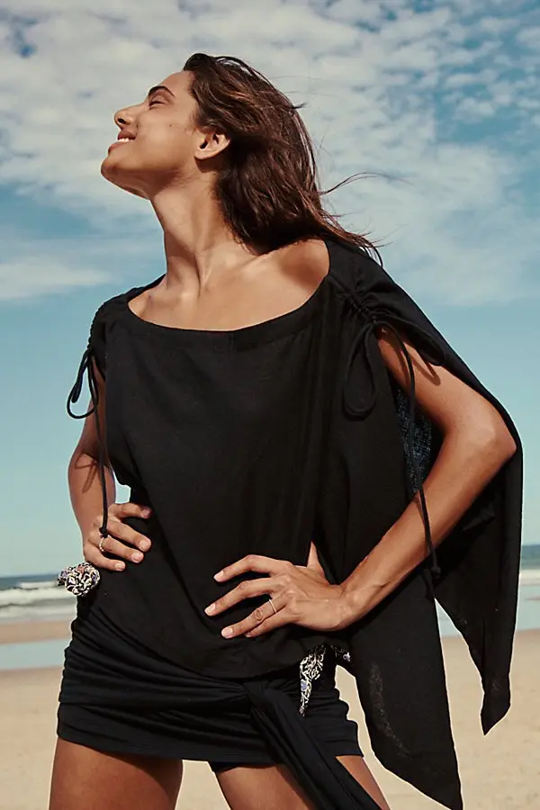 Free People Coralyn Convertible Linen Cape Top - Black
