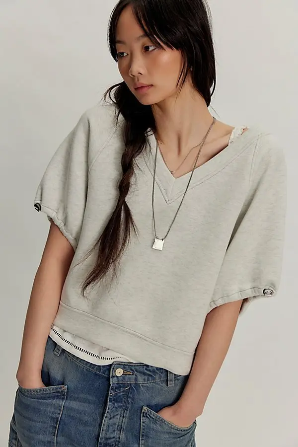 Free People We The Free Fun Here Short-sleeve Sweatshirt - Sand Grey Heather
