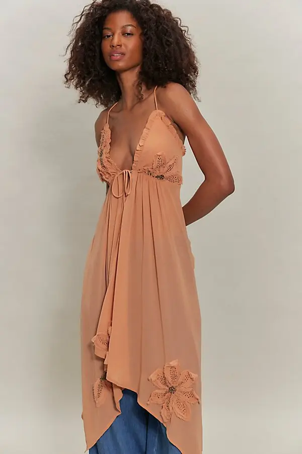 Free People Harlow Embellished Maxi Top - Peach