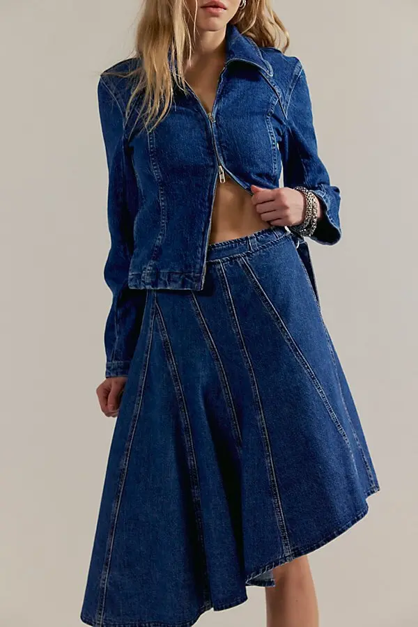 Free People We The Free Off Beat Denim Midi Skirt - Starfall