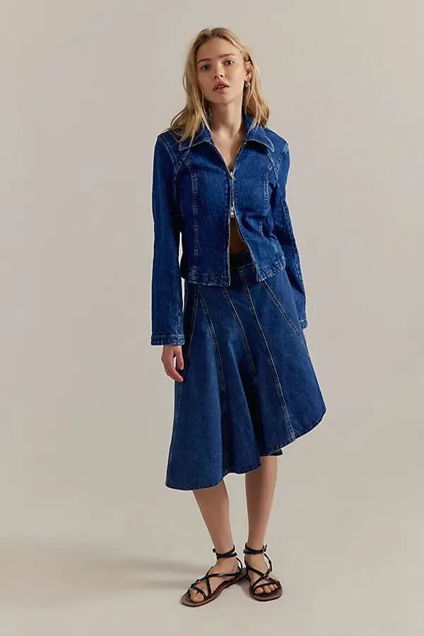 Free People We The Free Off Beat Denim Midi Skirt