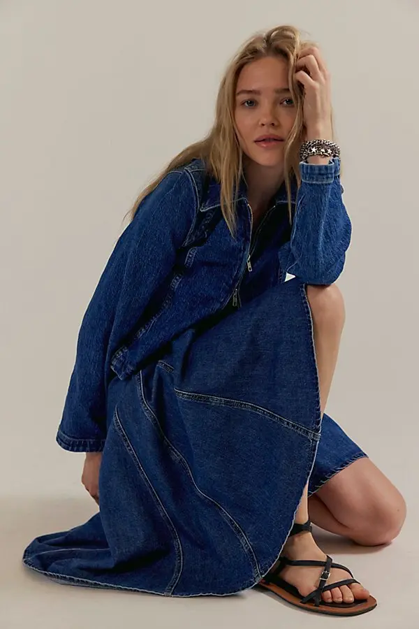 Free People We The Free Off Beat Denim Midi Skirt