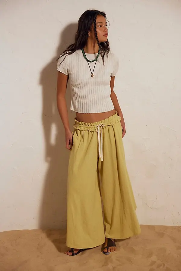 Free People Elara Cotton Pants - Yellow Jasmine