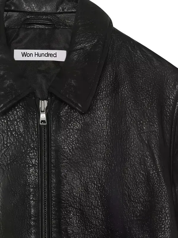 WON HUNDRED Collared Leather Jacket - Black