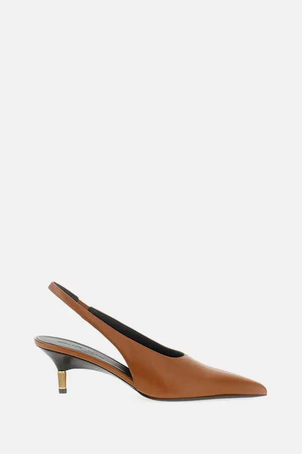 Khaite Bella Leather Slingback Kitten Heel Pumps - Brown