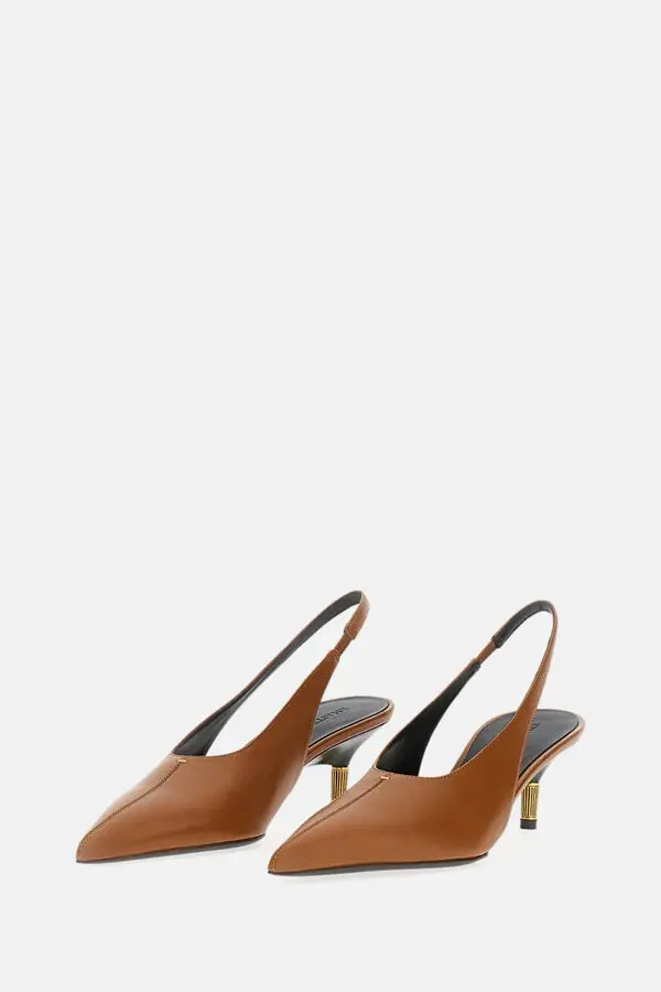Khaite Bella Leather Slingback Kitten Heel Pumps - Marrone