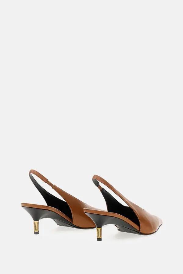 Khaite Bella Leather Slingback Kitten Heel Pumps - Marrone