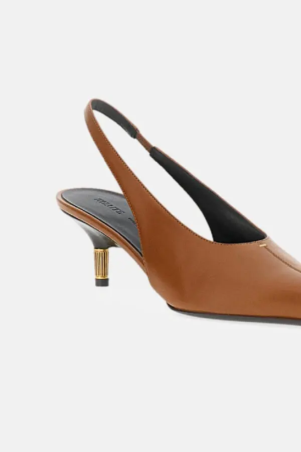 Khaite Bella Leather Slingback Kitten Heel Pumps - Marrone