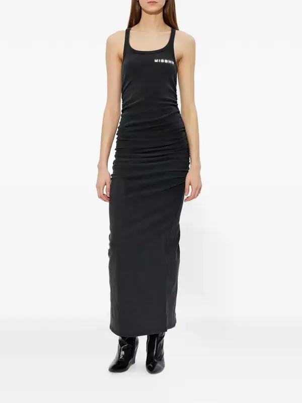 MISBHV Logo-print Ruched Dress - Black