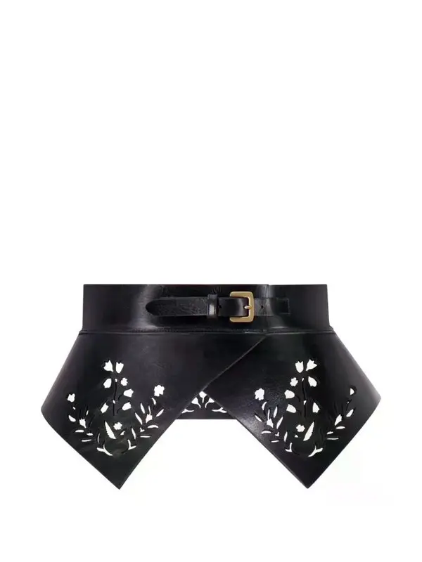 Lela Rose Floral Lasercut Leather Belt - Black