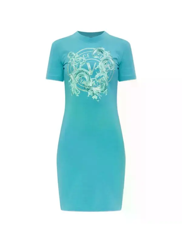 Versace Graphic Embellished Dress - Blue